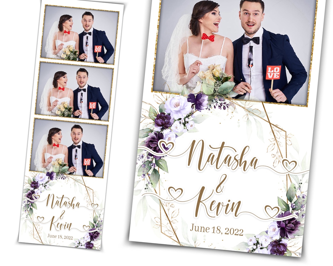 Purple Wedding Photobooth Template 2x6 Strip With Floral Blush Flowers ...