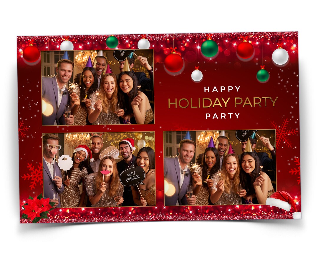 Christmas Photobooth Template, Merry Christmas Photo Booth, Holiday Party, New Year, Xmas, Green ...