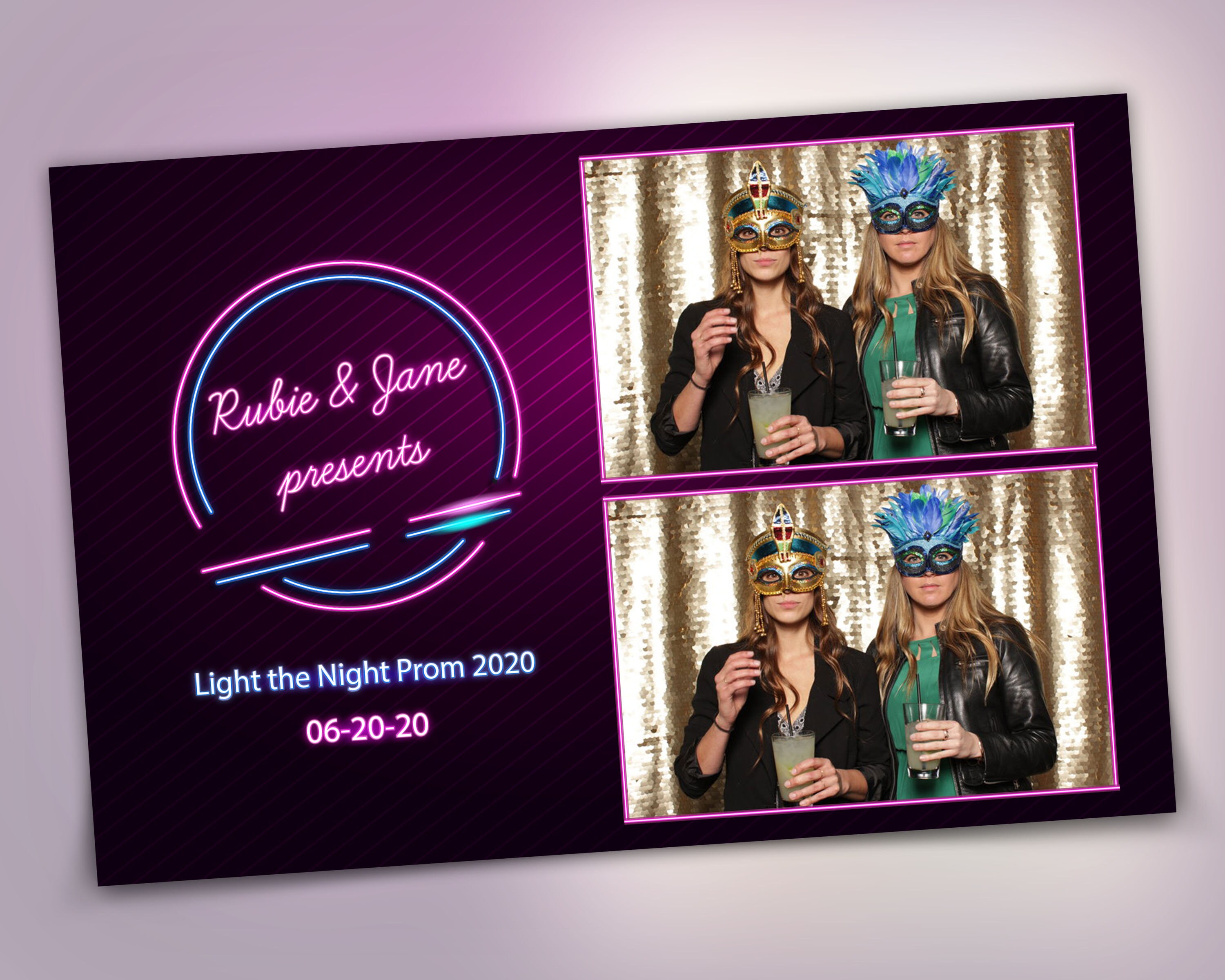 Photobooth Template Neon Light the Night Prom 2020 Photo booth | Etsy