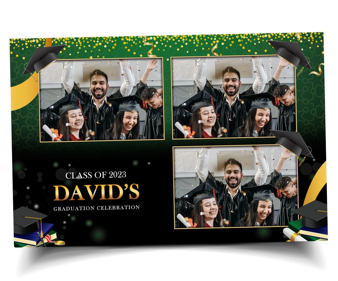 Class of 2023 Graduation Photobooth Template 4x6 Green & Gold With ...