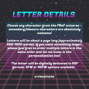 FNAF Custom Digital Comfort Character Letter | Five Nights at Freddy's ...