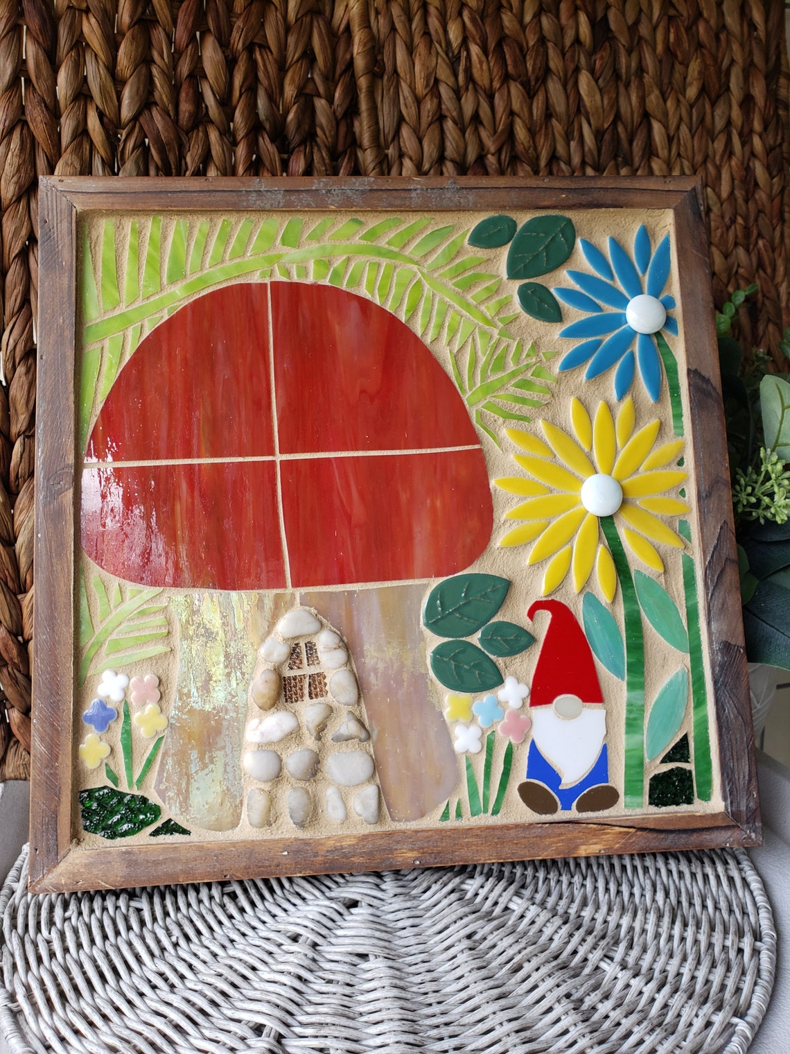 Gnome Decor, Wall Hanging, Gnome Mosaic, Mosaic Wall Art, Mixed Media ...