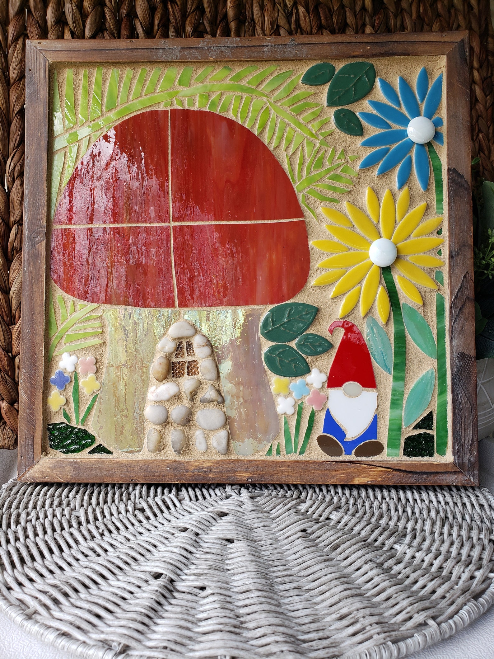 Gnome Decor, Wall Hanging, Gnome Mosaic, Mosaic Wall Art, Mixed Media ...