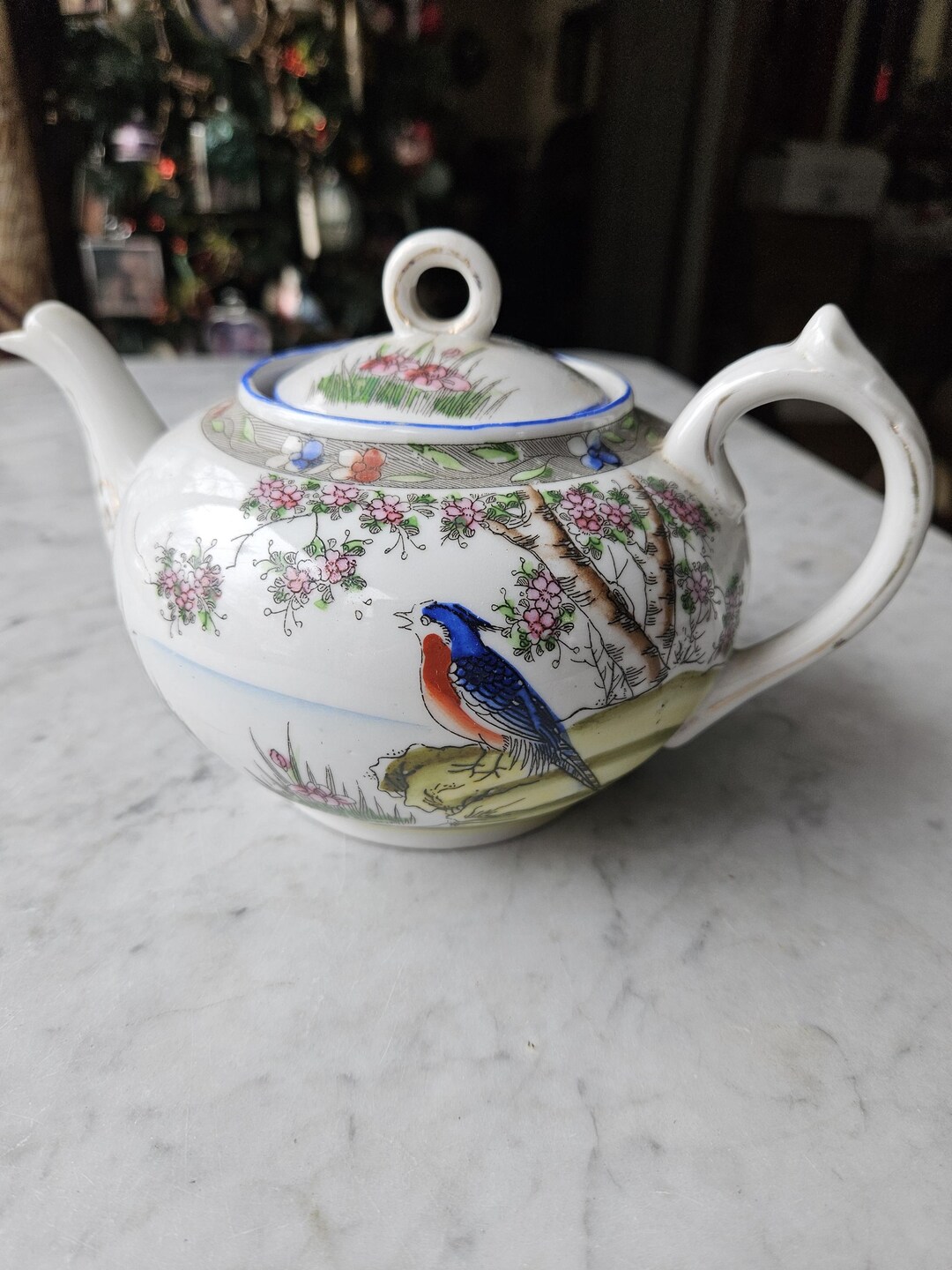 Vintage Asian Blue Bird Teapot With Dogwood - Etsy