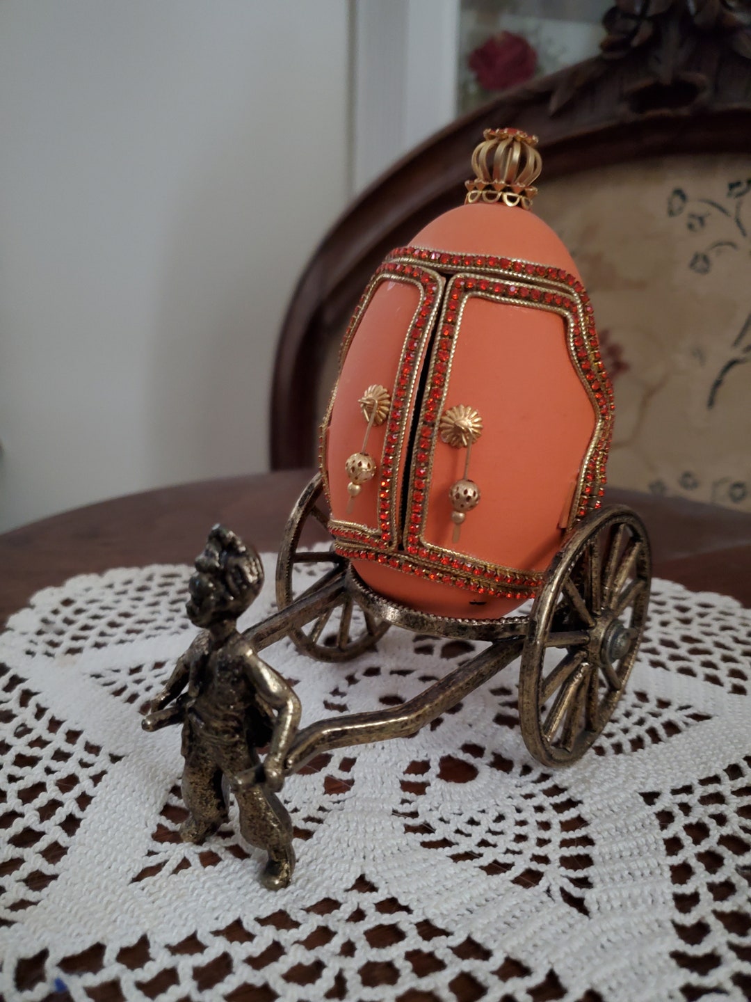 Vintage Handcrafted Asian Goose Egg With Brass Rickshaw Stand - Etsy