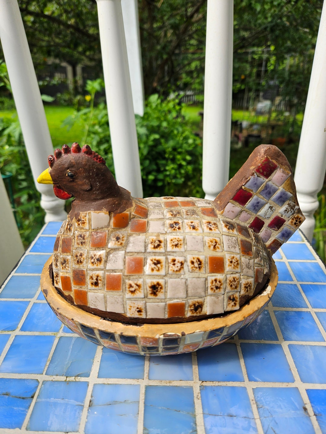 Glass Covered Hen With Tiles - Etsy
