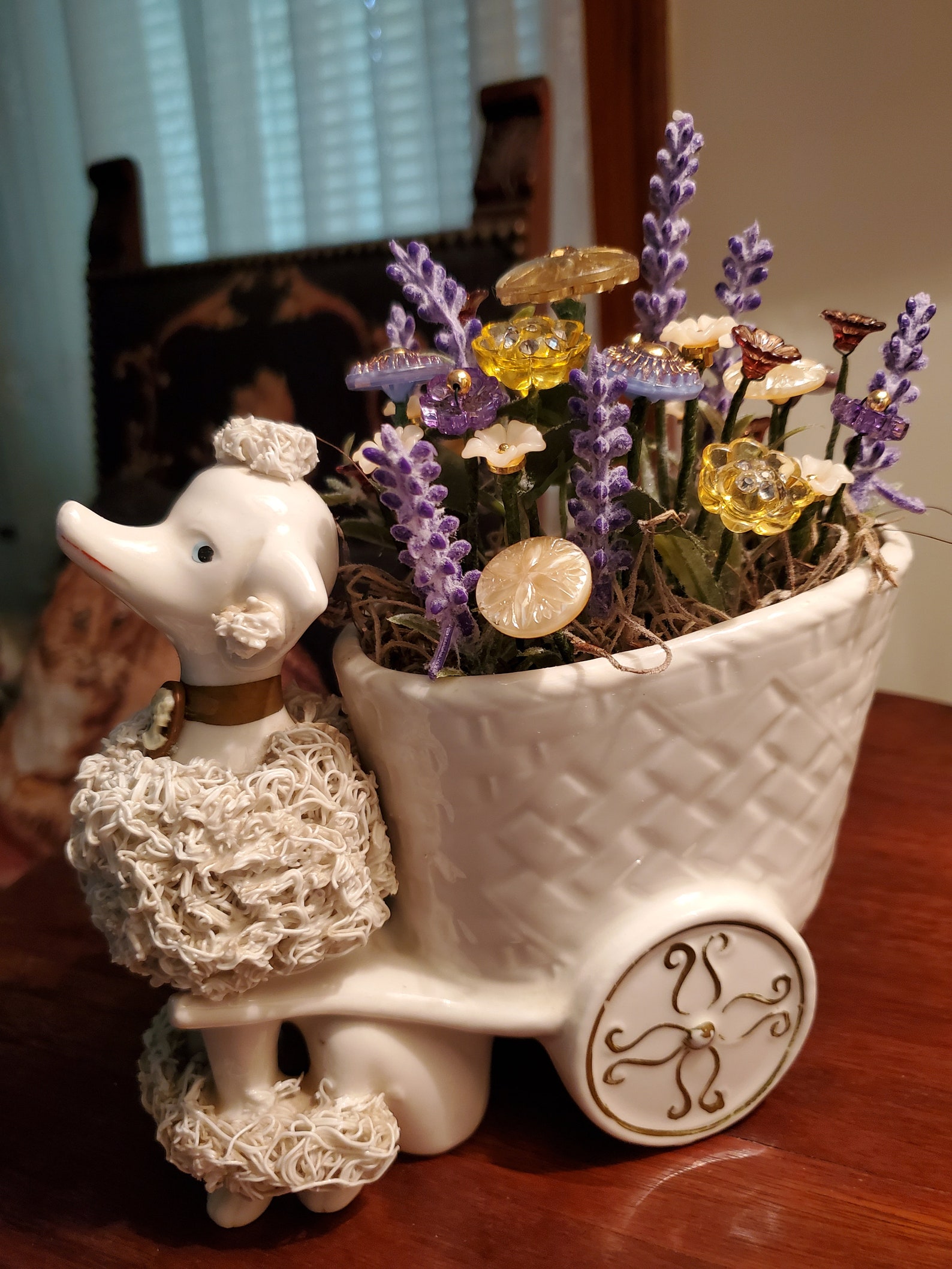 Vintage Spaghetti Poodle Planter With Buttons Arrangement - Etsy