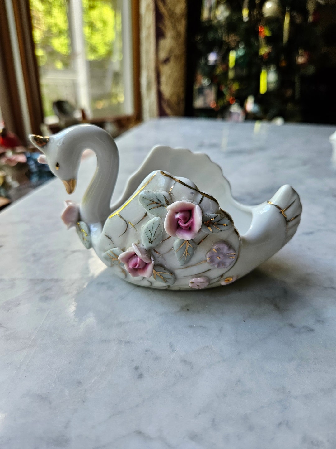 Vintage China Swan With Roses - Etsy