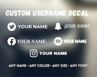 Custom Social Media Username Decals, Personalized Username, Social ...