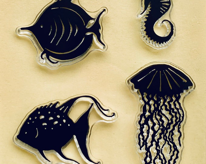 Sea Creatures Jellyfish Sea Horse Fish Silicone Stamp Card Making Clay ...
