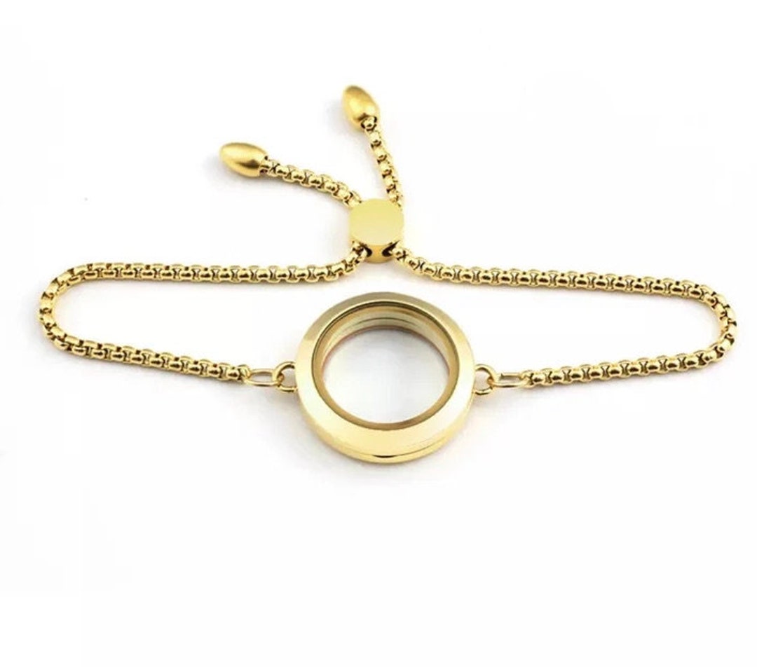 Gold Locket Bracelet Stainless Steel Twist Screw Plain Double Curved ...