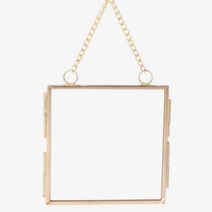 Gold Photo Frame Ornament W Hinge and Glass and Metal Chain for Hanging ...
