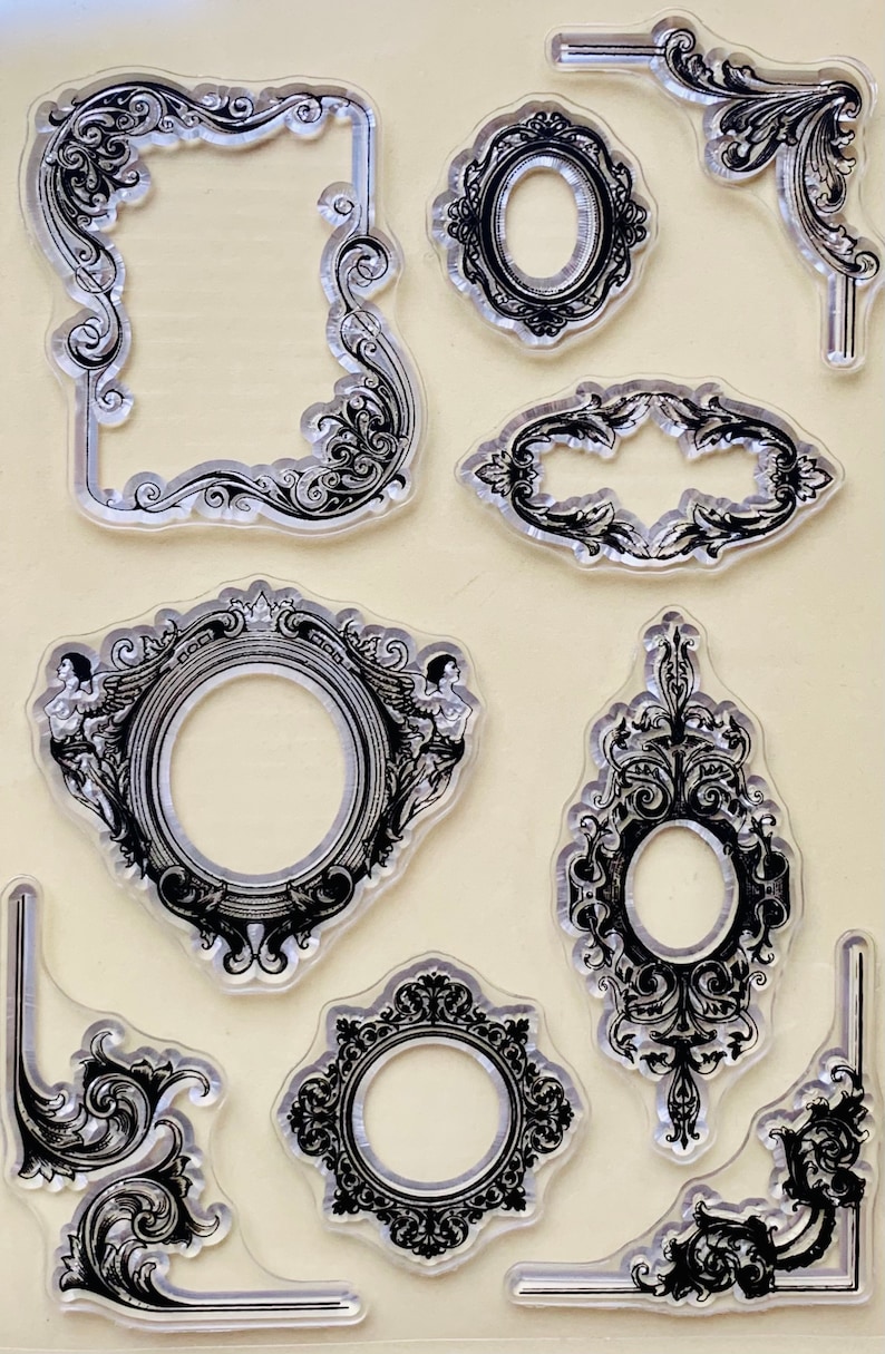Borders Corners Labels Ornate - Clear Silicone Stamps DIY Embossing ...