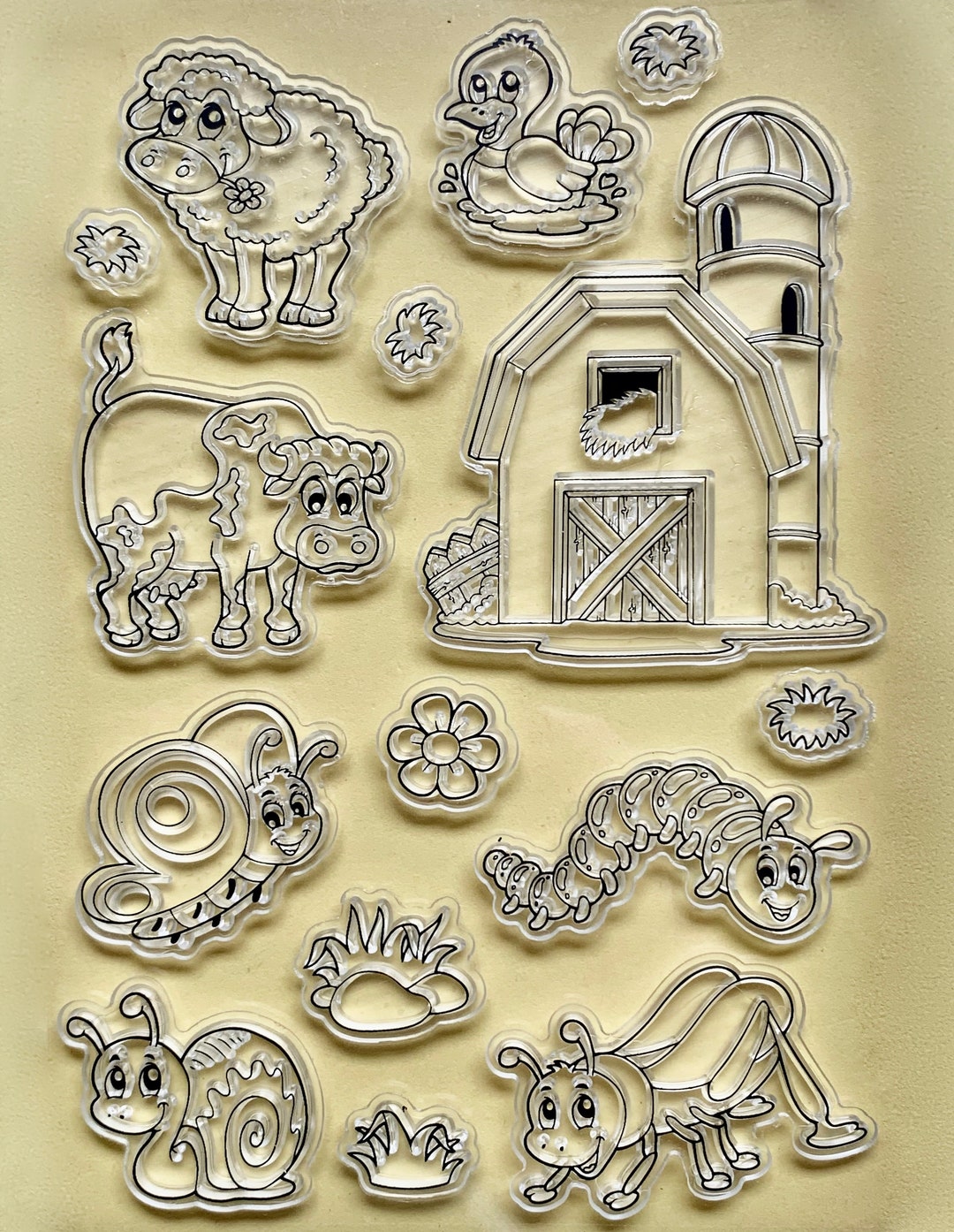 Farm Barn Cow Snail Duck Clear Silicone Stamps DIY Embossing Planner ...