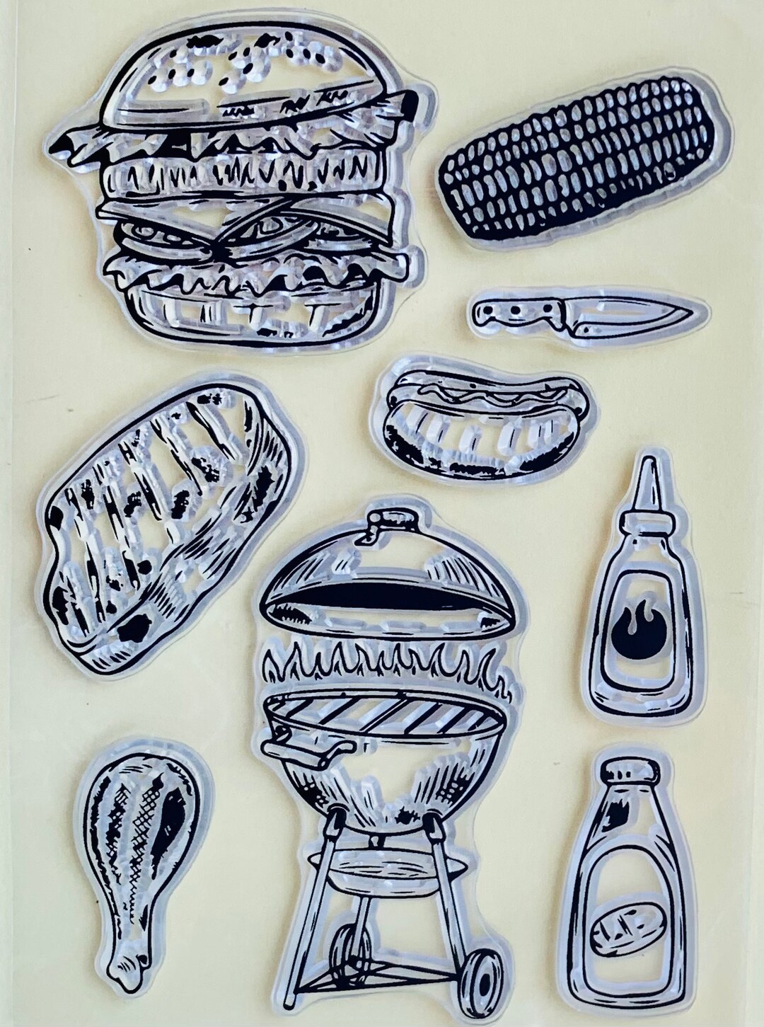 Burger Picnic BBQ Grill Hotdog Condiments - Clear Silicone Stamps DIY ...