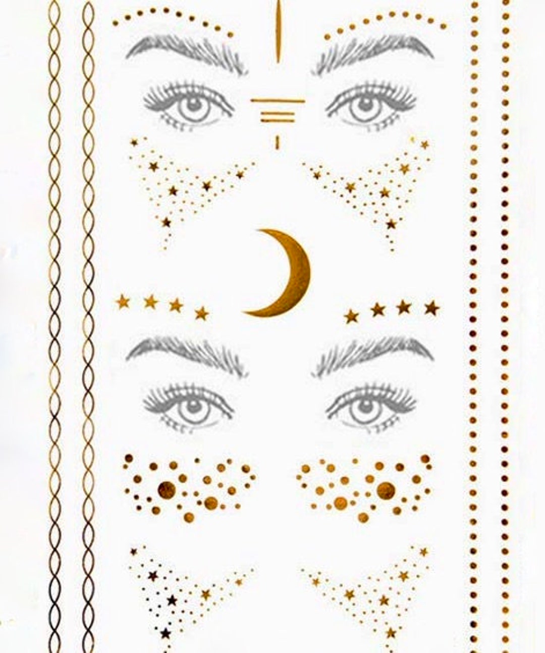 Double Set Gold Moon and Star Festival Face Stickers Jewels | Halloween ...