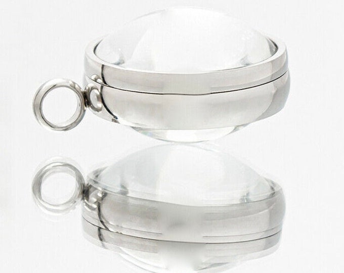 SOLID Sterling Silver Round Locket,double Sided Clear Glass Locket ...