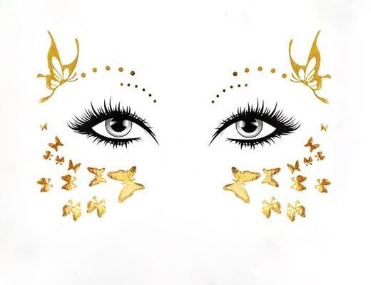 Gold Butterfly Festival Face Sticker Jewels | Halloween Face Stickers ...