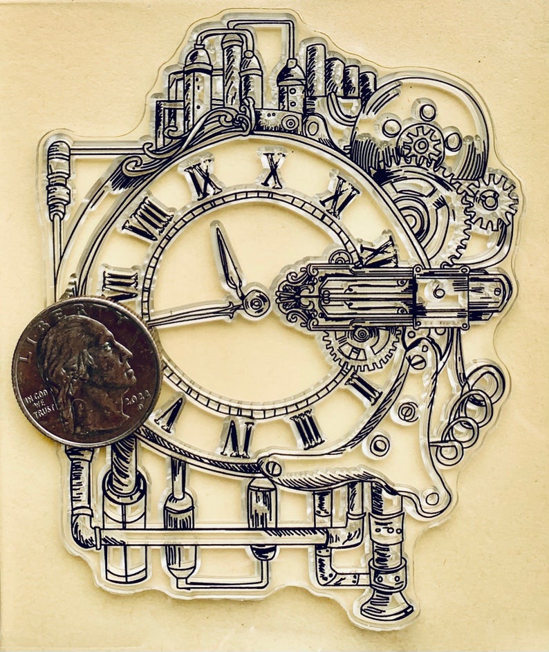 Clock STAMP Gears Steampunk Clear Silicone Stamp - Planner Journal ...