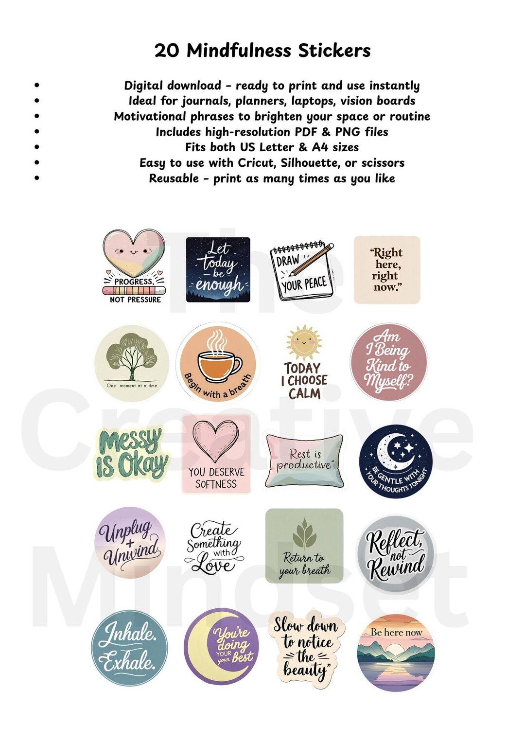 Mindfulness Sticker Pack – 20 Digital Stickers for Planners, Journals ...