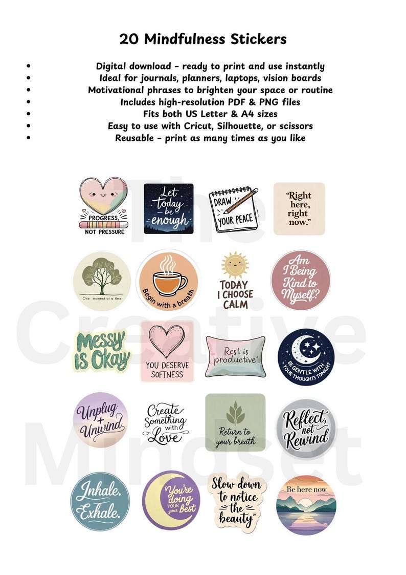 Mindfulness Sticker Pack – 20 Digital Stickers for Planners, Journals ...