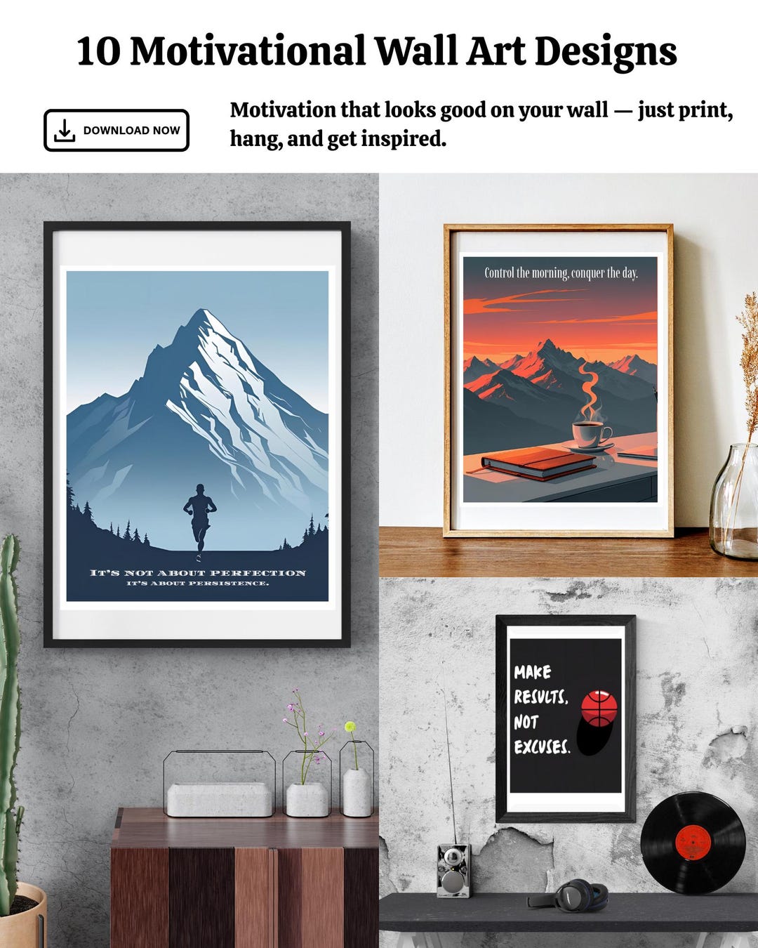 10 Motivational Wall Art Prints for Men – Bold Digital Download Posters ...