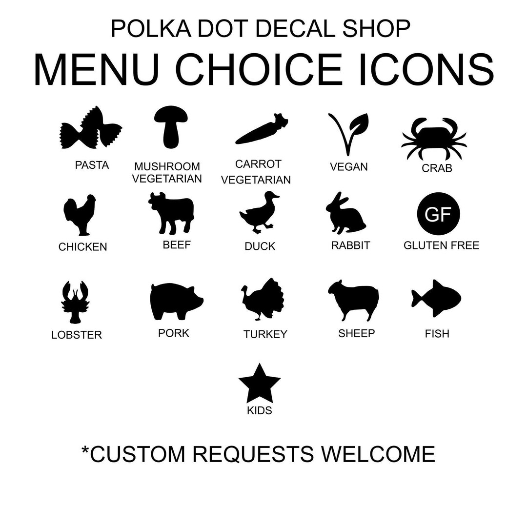 Any Colour Meal Choices Decals , Place Card Icons, Meal Stickers, Menu ...