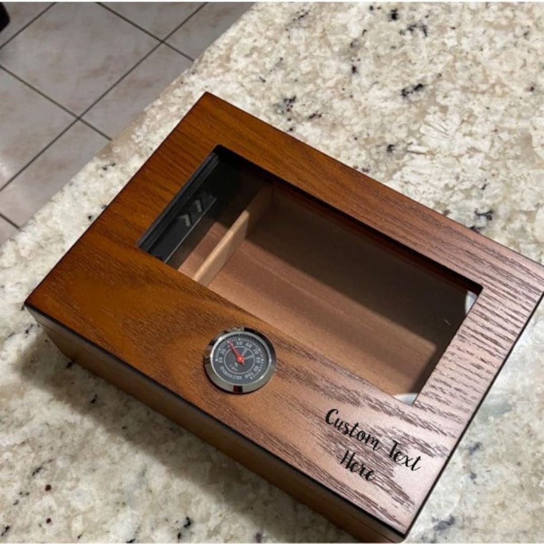 Engraved Text, Glass Top Cigar Humidor, Personalized Cigar Box, Custom ...