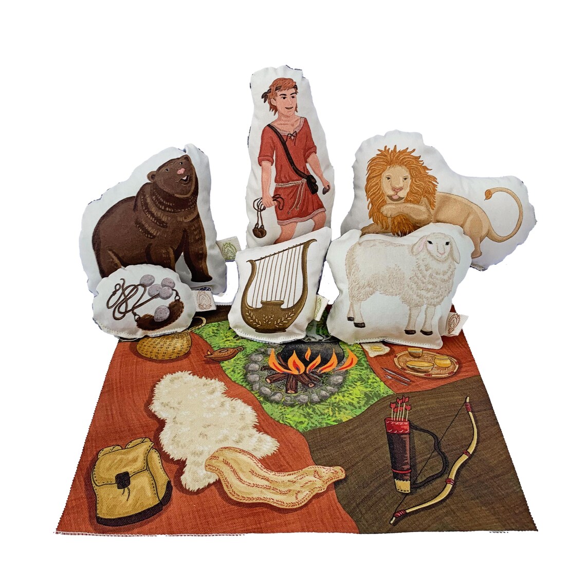 King David Bible Toy Set - 2 Davids, Sheep, Lion, Bear, Harp, Sling ...