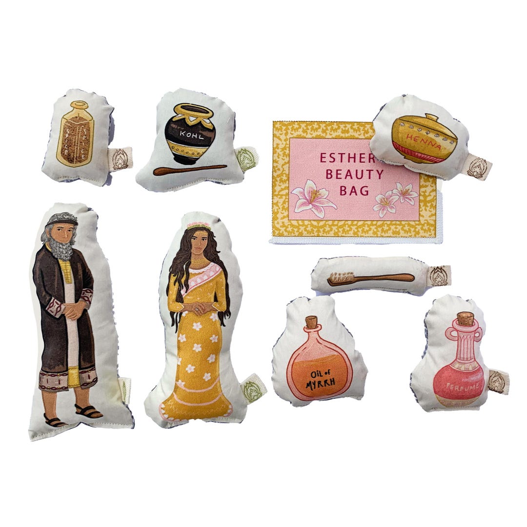 Queen Esther Bible Toy Set - Esther, Mordecai, 6 Beauty Items (perfume ...