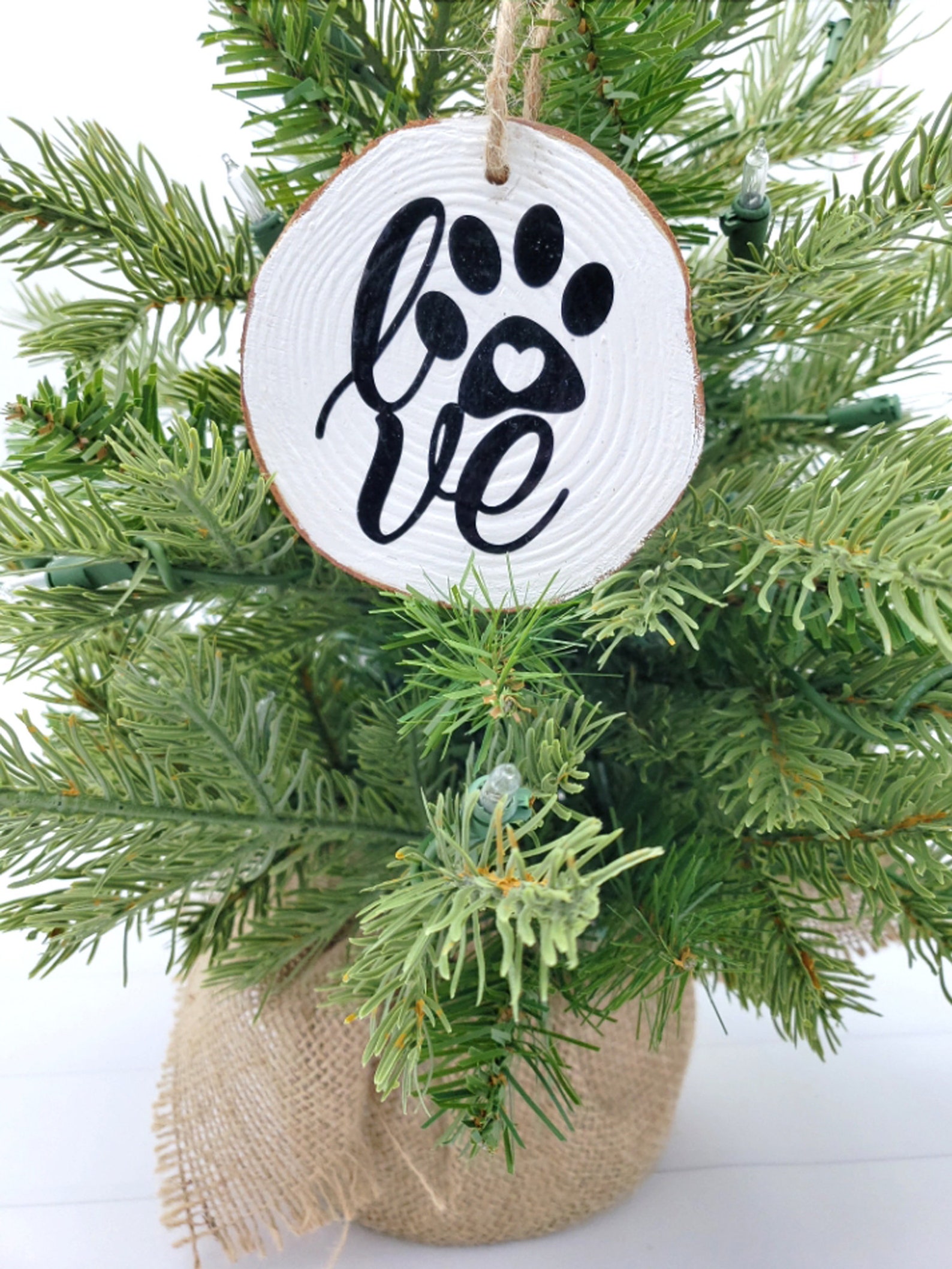 Love Paw Print Ornament Wood Slice Ornament Dog Ornament Etsy