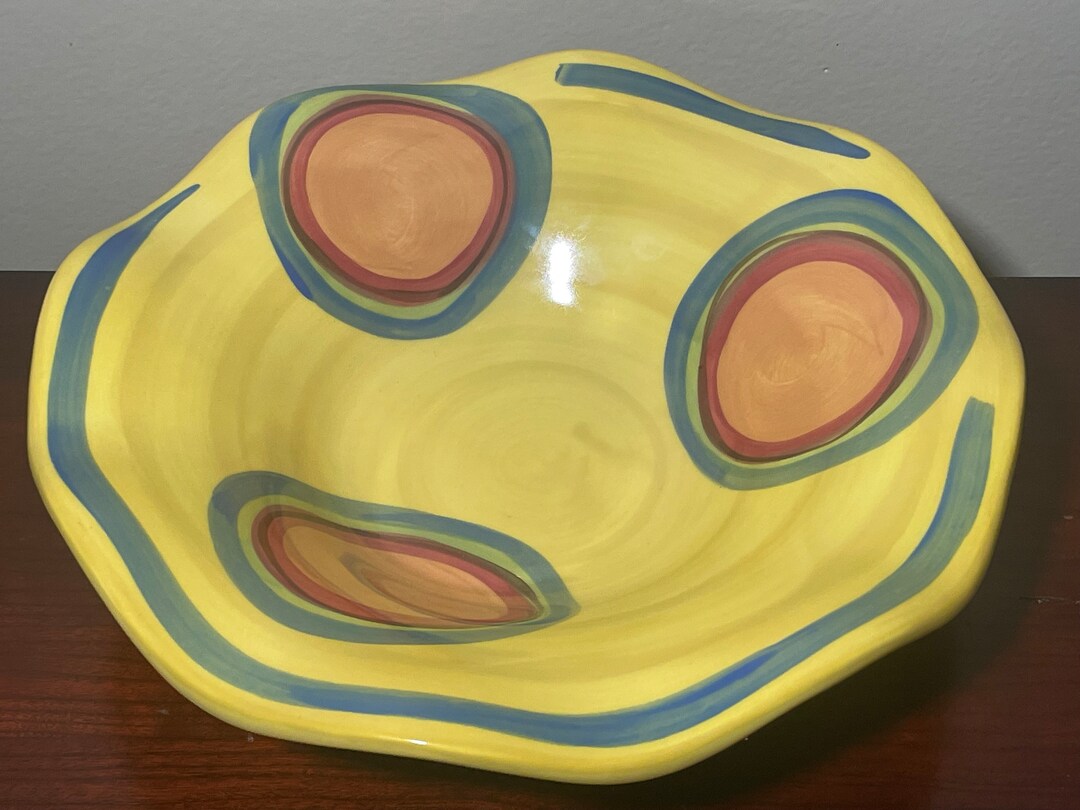 Vintage Gail Pittman Yellow Handmade Ceramic Pottery Fluted Bowl Retro ...