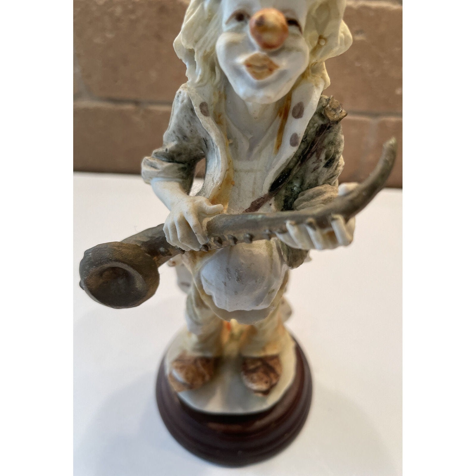 Vintage Arnart Pucci Hobo Clown Holding Saxophone Figurine Wooden Base ...