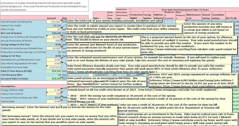 Solar Panel Cost Recovery Excel Template - Etsy