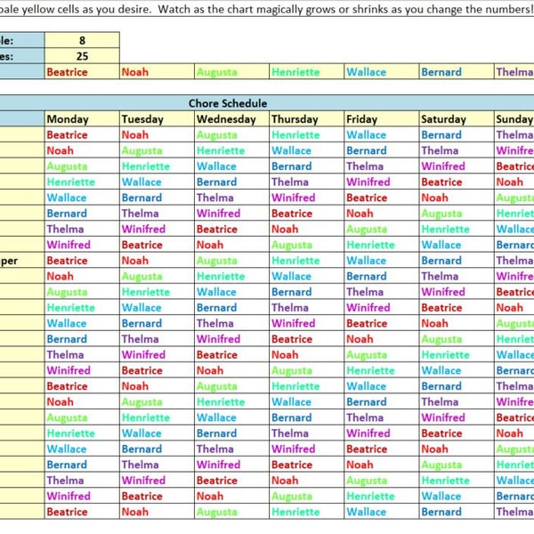 Excel Chore Chart Template - Etsy