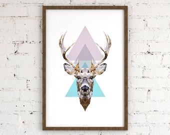 Deer Buck Low Poly Triangle Art Poster Print in Black and White - Etsy