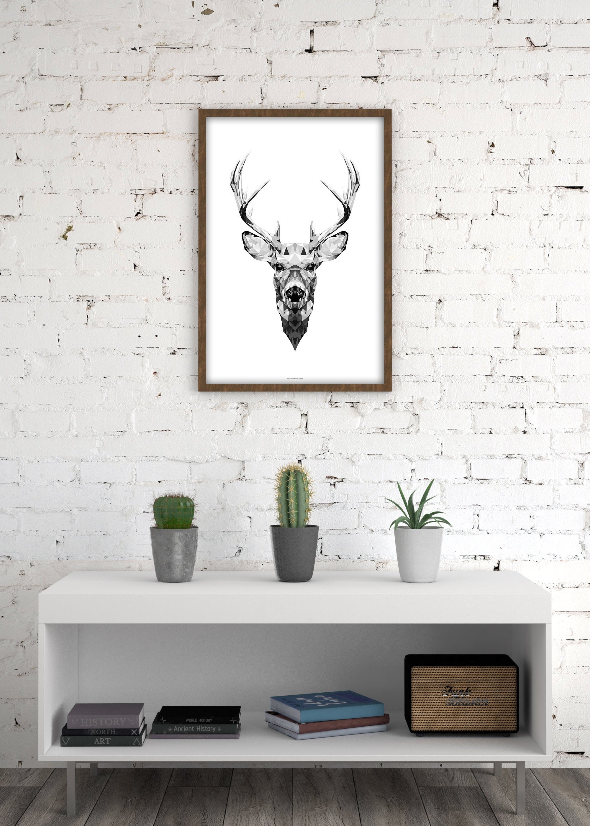 Deer Buck Low Poly Triangle Art Poster Print in Black and White - Etsy