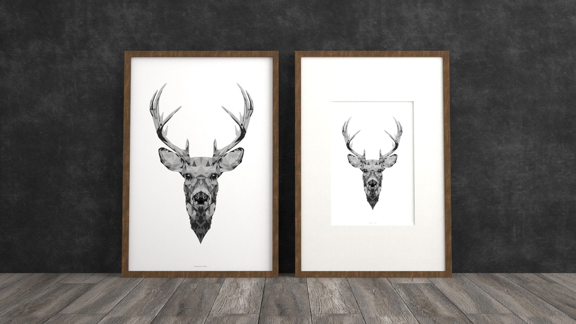 Deer Buck Low Poly Triangle Art Poster Print in Black and White - Etsy