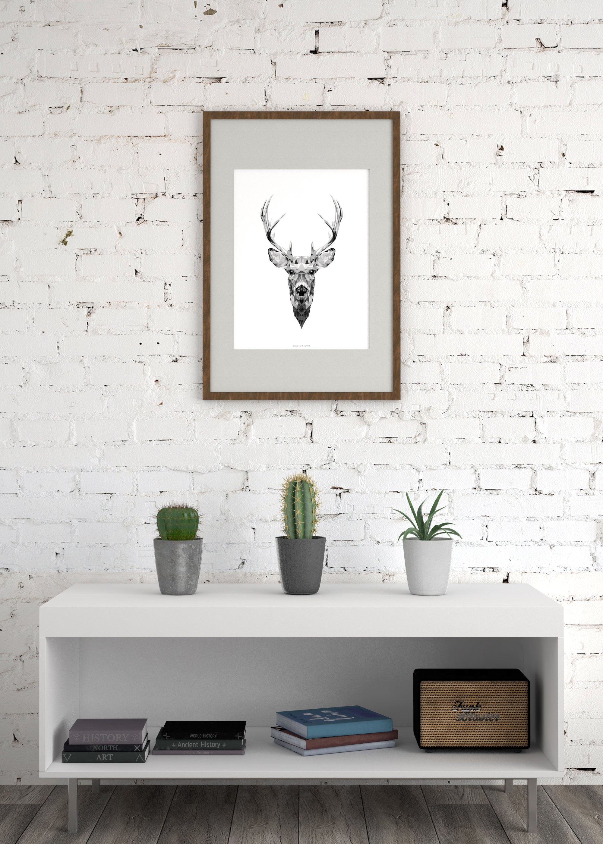 Deer Buck Low Poly Triangle Art Poster Print in Black and White - Etsy
