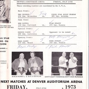 Vintage AWA Wrestling Program Match Card Geoff Portz 1973 Denver ...