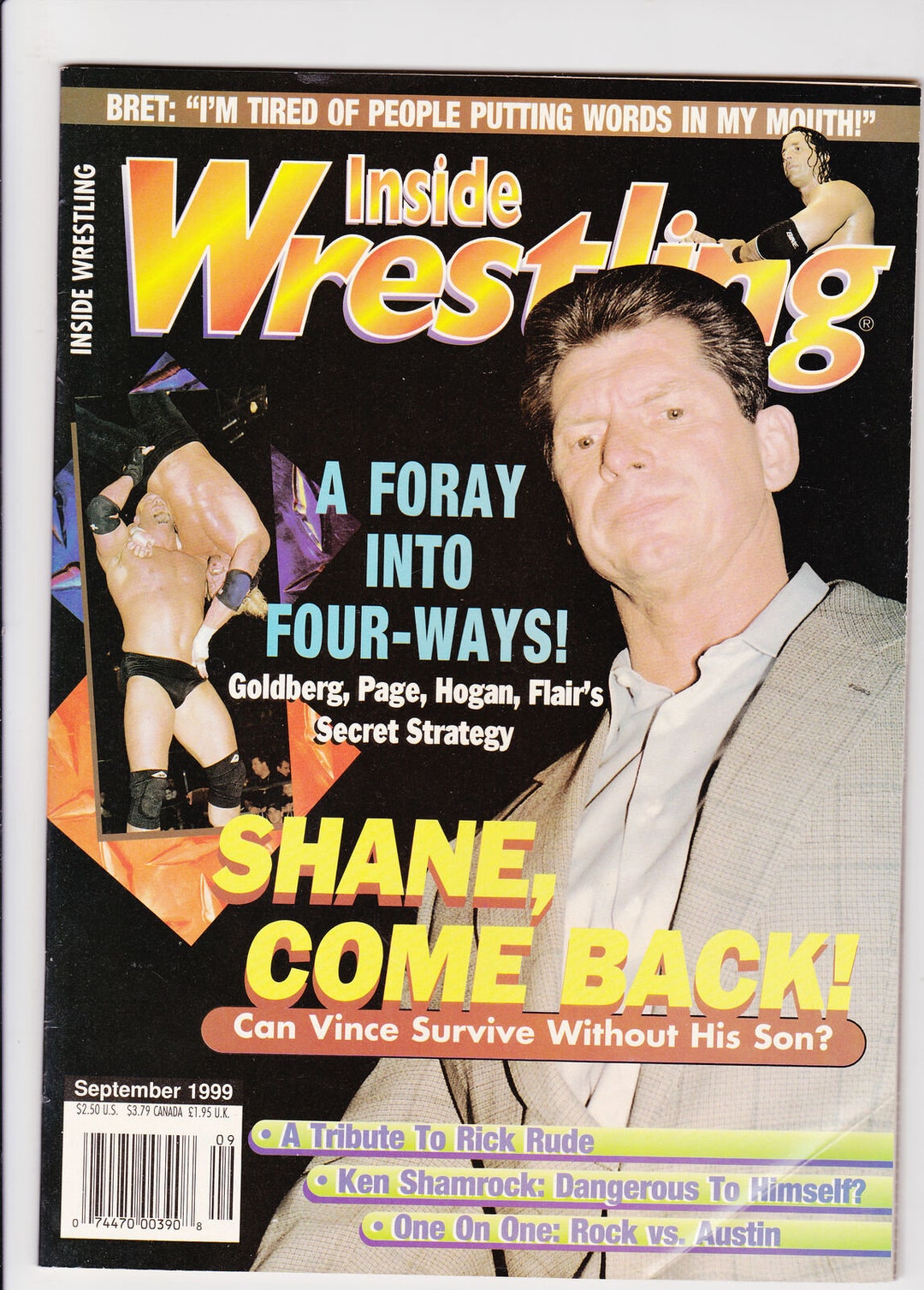 Inside Wrestling Magazine September 1999 Vince Mcmahon Shane - Etsy