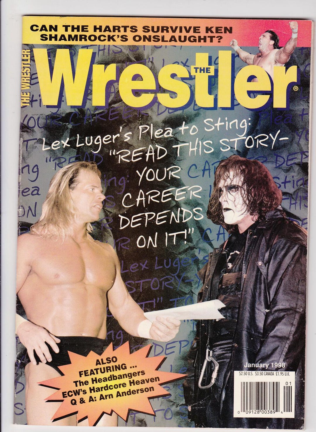 The Wrestler Magazine January 1998 WCW Sting Lex Luger ECW Hardcore ...