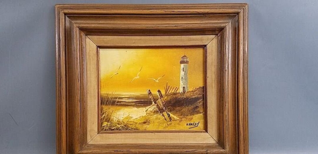 H. Gailey Ocean and Lighthouse Oil Painting Framed - Etsy