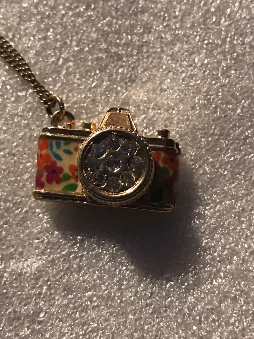 Goldtone Floral Rhinestone Camera Pendant - Etsy