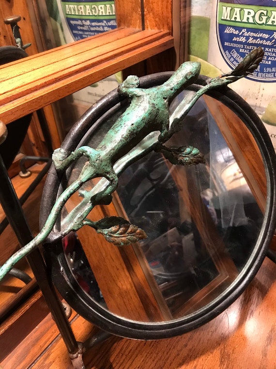 Metal Gecko Sculpture on Pedestal Mirror - Etsy