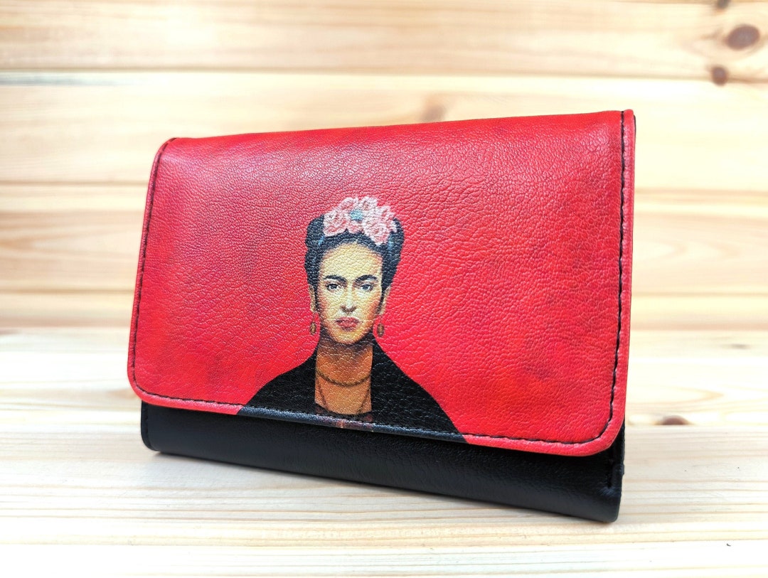 Red Woman Wallet With Woman Face Pattern | Vibrant Artistic Purse ...