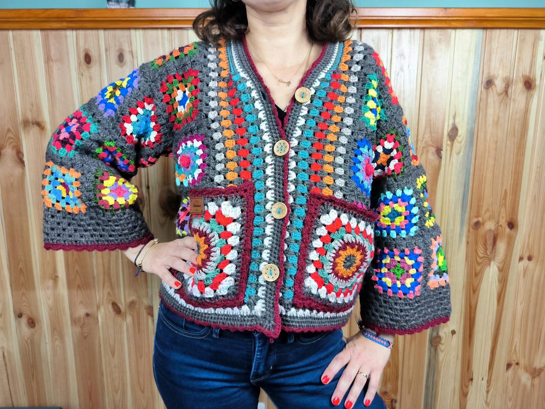 Women's Crochet Jacket With Side Pockets | Hand Crocheted Cardigan ...