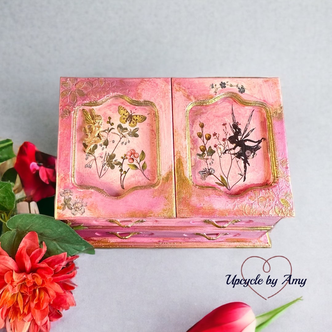 Jewelry Box. Magical Fairy Garden Jewelry Chest. Pink Metallic Jewelry ...