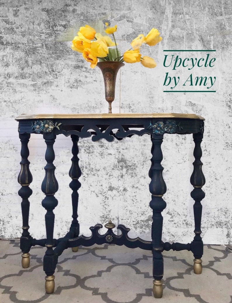 Entry Table. Vintage Baroque Console Table. Gilded Foyer Table. Blue ...