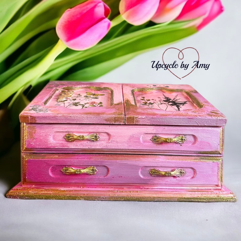 Jewelry Box. Magical Fairy Garden Jewelry Chest. Pink Metallic Jewelry ...